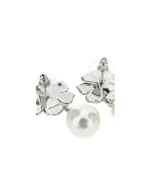 SELF-PORTRAIT Crystal Flower Faux Pearl Drop Earrings