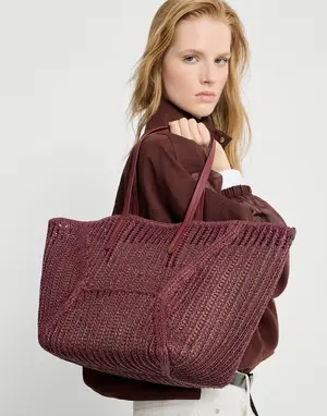 Brunello Cucinelli Techno Raffia Knit Tote Bag With Monili