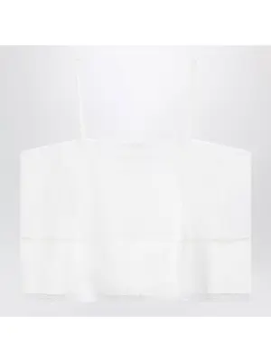 Prada Linen Top With Embroidered Logo And Lace Trim