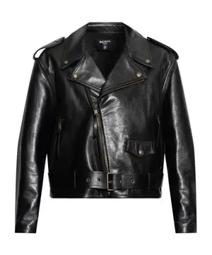 Balmain Collared Zip-up Biker Jacket - Black