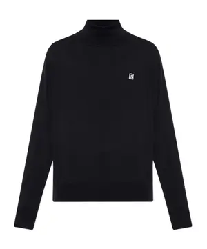 Balmain Logo Turtleneck Knitted Sweater - Navy
