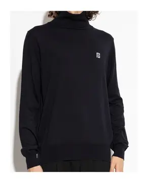 Balmain Logo Turtleneck Knitted Sweater - Navy