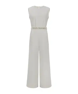 P.a.r.o.s.h Sleeveless Crewneck Jumpsuit With Embellished Belt - White