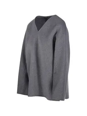 Max Mara Long-sleeved V-neck Blouse - Medium Grey