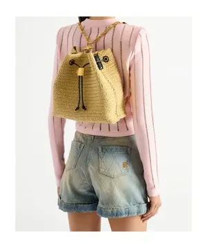Balmain Pulse Drawstring Backpack In Raffia