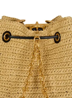 Balmain Pulse Drawstring Backpack In Raffia