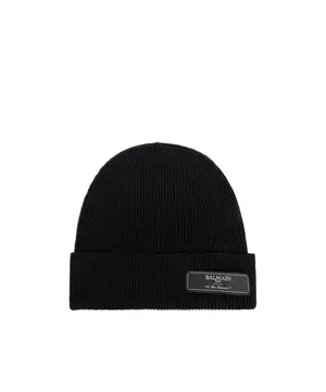Balmain Logo Patch Ribbed Beanie