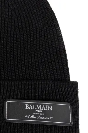 Balmain Logo Patch Ribbed Beanie