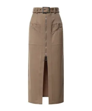 DONDUP Belted Zip-front Midi Skirt - Brown
