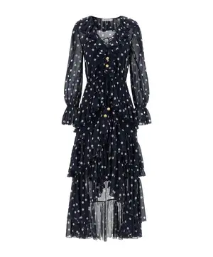 SELF-PORTRAIT Polka Dot Georgette Ruffled Maxi Dress