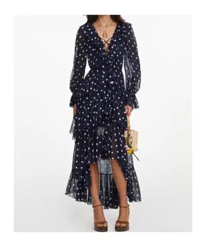 SELF-PORTRAIT Polka Dot Georgette Ruffled Maxi Dress