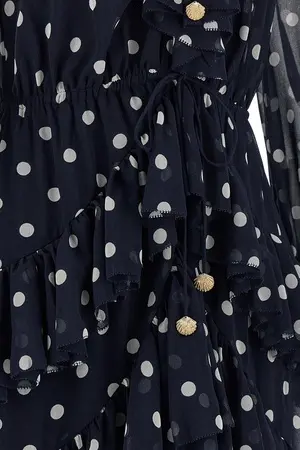 SELF-PORTRAIT Polka Dot Georgette Ruffled Maxi Dress