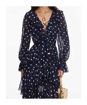 SELF-PORTRAIT Polka Dot Georgette Ruffled Maxi Dress