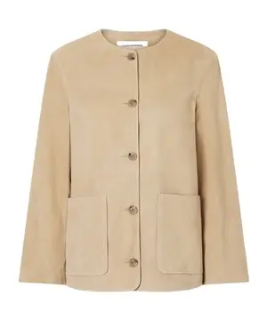 Nour Hammour Suede Collarless Jacket - Sand