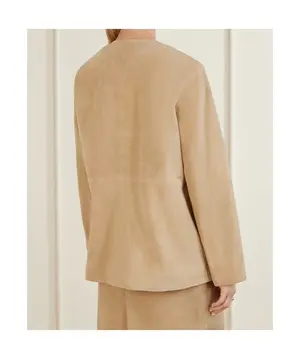 Nour Hammour Suede Collarless Jacket - Sand
