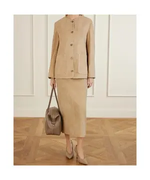 Nour Hammour Suede Collarless Jacket - Sand