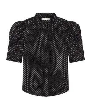 FRAME Ruched-sleeve Polka Dot Blouse - Black Multi