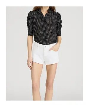 FRAME Ruched-sleeve Polka Dot Blouse - Black Multi