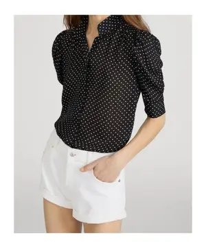 FRAME Ruched-sleeve Polka Dot Blouse - Black Multi