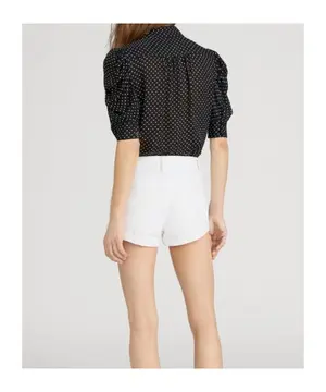 FRAME Ruched-sleeve Polka Dot Blouse - Black Multi