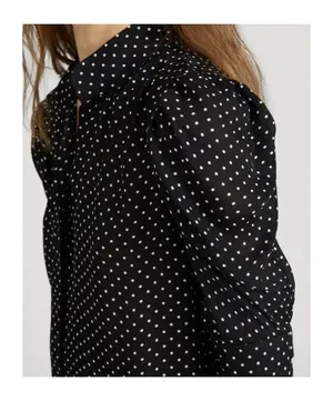 FRAME Ruched-sleeve Polka Dot Blouse - Black Multi