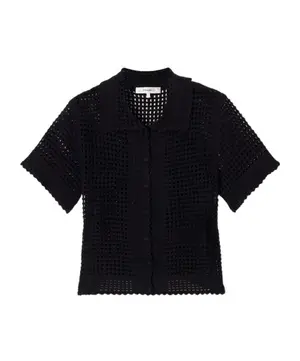 FRAME Short-sleeve Crocheted Cardigan With Scalloped Details