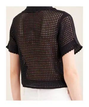 FRAME Short-sleeve Crocheted Cardigan With Scalloped Details