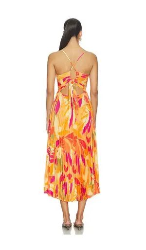Astr The Label Pleated Midi Dress - Orange