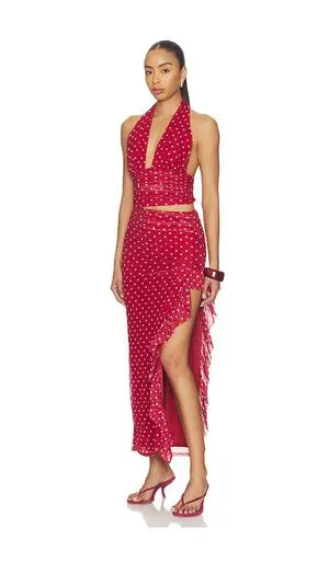 MORE TO COME Delia Maxi Dress Polka Dot Halterneck