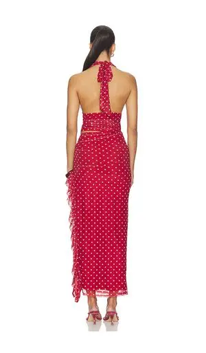 MORE TO COME Delia Maxi Dress Polka Dot Halterneck