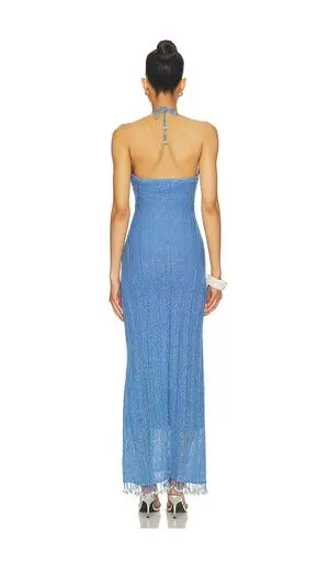 CAPITTANA Daria Halterneck Crochet Maxi Dress With Pearl Trim