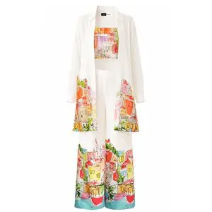 RICHA SHARMA Handcrafted Linen Three-piece Set With Cityscape Print