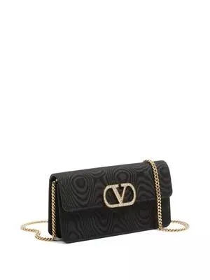Valentino Garavani Vlogo Signature Chain Wallet In Moiré Fabric With Jewel Logo - Black