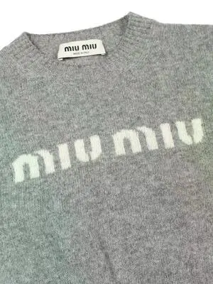 Miu Miu Intarsia-knit Logo Cropped Sweater