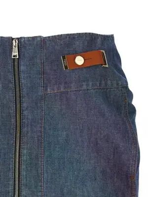 Fendi Zip-fastening Denim Skirt With Leather Detail