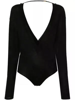 Saint Laurent V-neck Long Sleeve Bodysuit - Black
