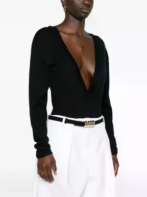 Saint Laurent V-neck Long Sleeve Bodysuit - Black