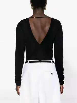 Saint Laurent V-neck Long Sleeve Bodysuit - Black