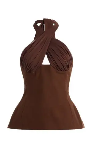 TAE PARK Sculpted Silk Halter Top - Brown