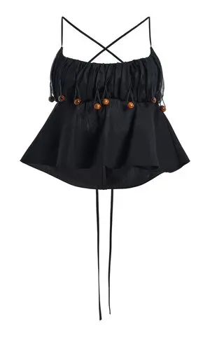 TAE PARK Beaded Silk Organza Bralette Top - Black