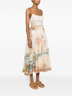 Zimmermann Mahon Linen Picnic Dress With Map Print - Multi