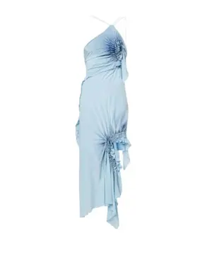 Victoria Beckham Asymmetrical Smocked Silk Cocktail Dress