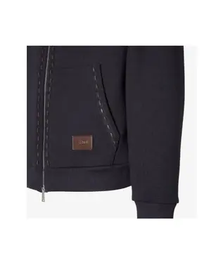 Fendi Navy Cotton Zip-up Hoodie With Selleria Stitching