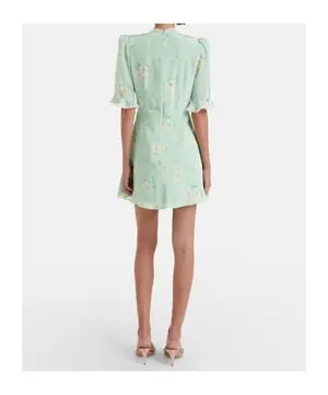 Alessandra Rich Lace-trimmed Floral Silk Minidress - Green