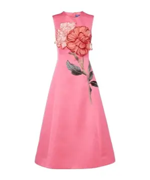 LEO Lin Floral-appliqué A-line Midi Dress