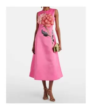 LEO Lin Floral-appliqué A-line Midi Dress