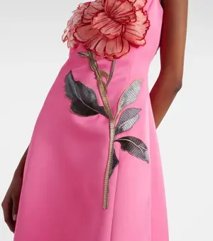 LEO Lin Floral-appliqué A-line Midi Dress
