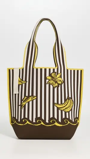 ALEMAIS Mona Jacquard Shopper Tote With Fish And Banana Graphics