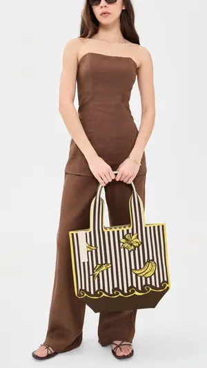 ALEMAIS Mona Jacquard Shopper Tote With Fish And Banana Graphics