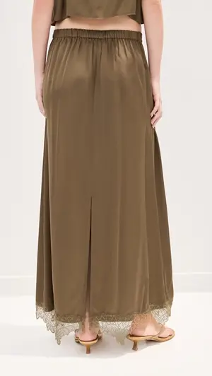 LE BOP Marion Satin Skirt With Lace Trim - Hazelnut